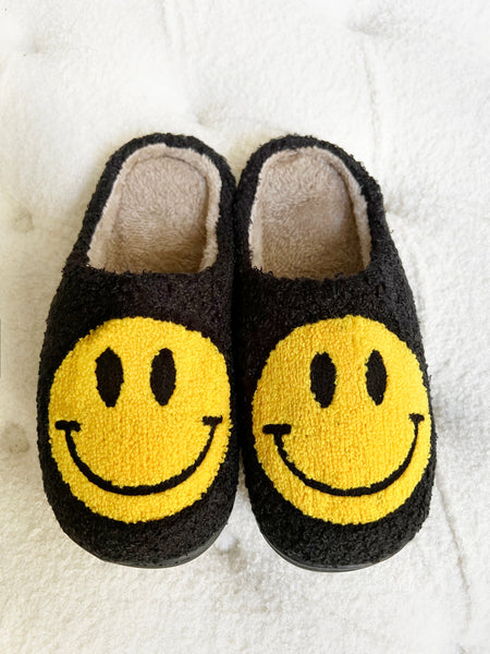 Smiley Face Slippers Black – ME BOHO & CO